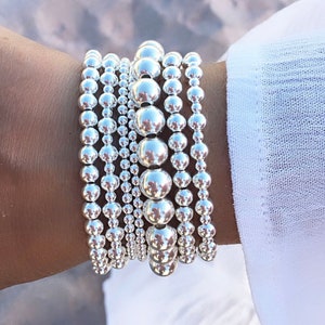 925 Sterling Silver Stretch Bracelets (stack of 7), Sterling Silver ...