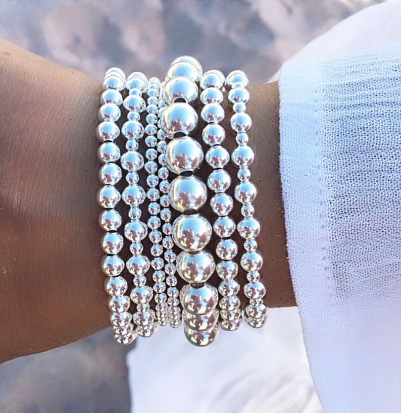 925 Sterling Silver Stretch Bracelets (stack of 7), Sterling Silver ...