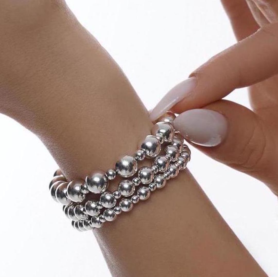 925 Sterling Silver Stretch Bracelet, Bracelet, Stacked Bracelets - Etsy
