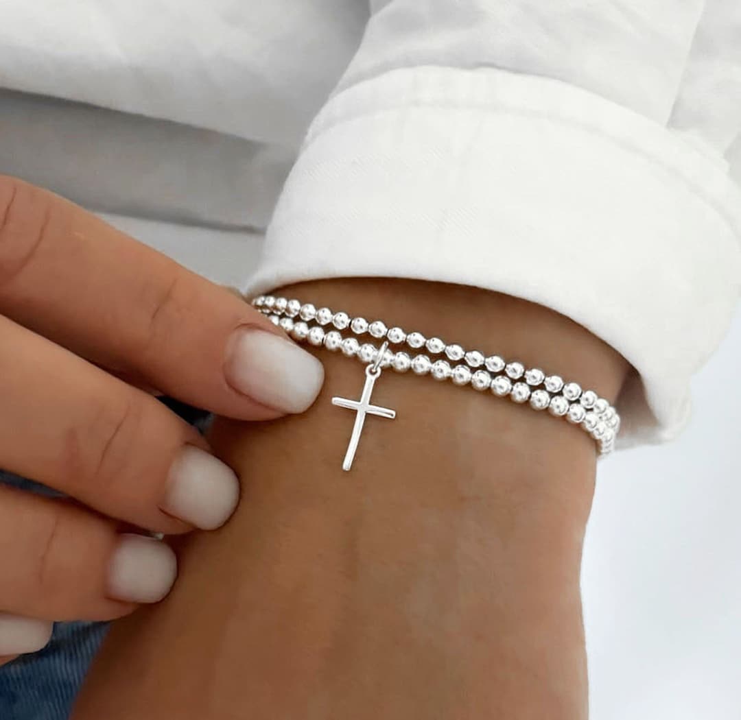 925 Sterling Silver Cross Charm Bracelet, Religious, Sterling Silver ...