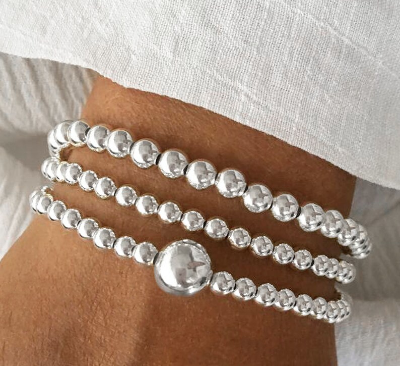 925 Sterling Silver Stretch Bracelet W/ 10mm Accent Bead - Etsy