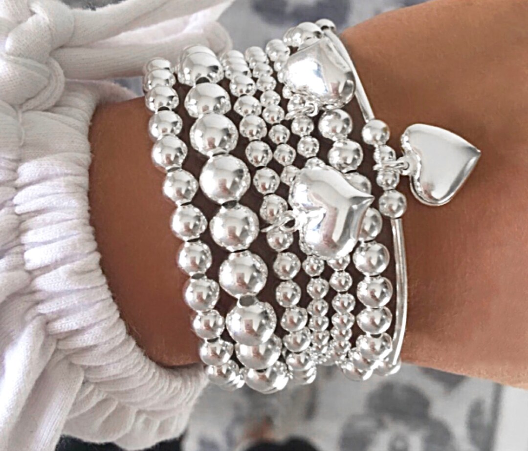 925 Sterling Silver Stretch Bracelets (stack of 7), Sterling Silver ...