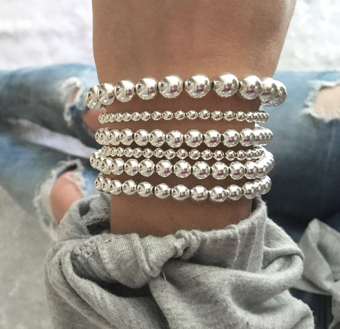 925 Sterling Silver Stretch Bracelet 6mm 8mm Bracelet - Etsy