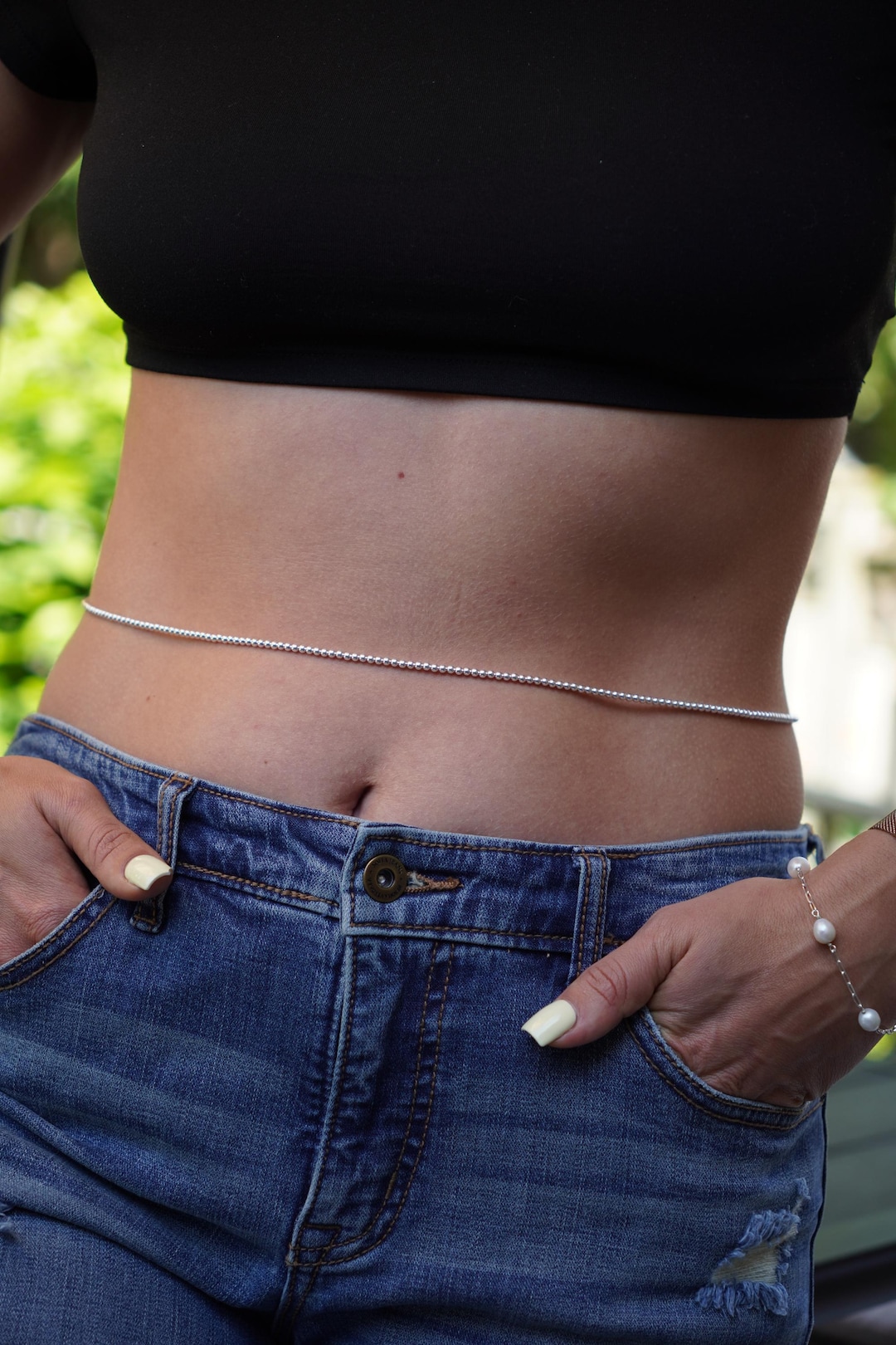 925 Sterling Silver Stretch Belly Chain With Clasp & Extender, 3mm ...