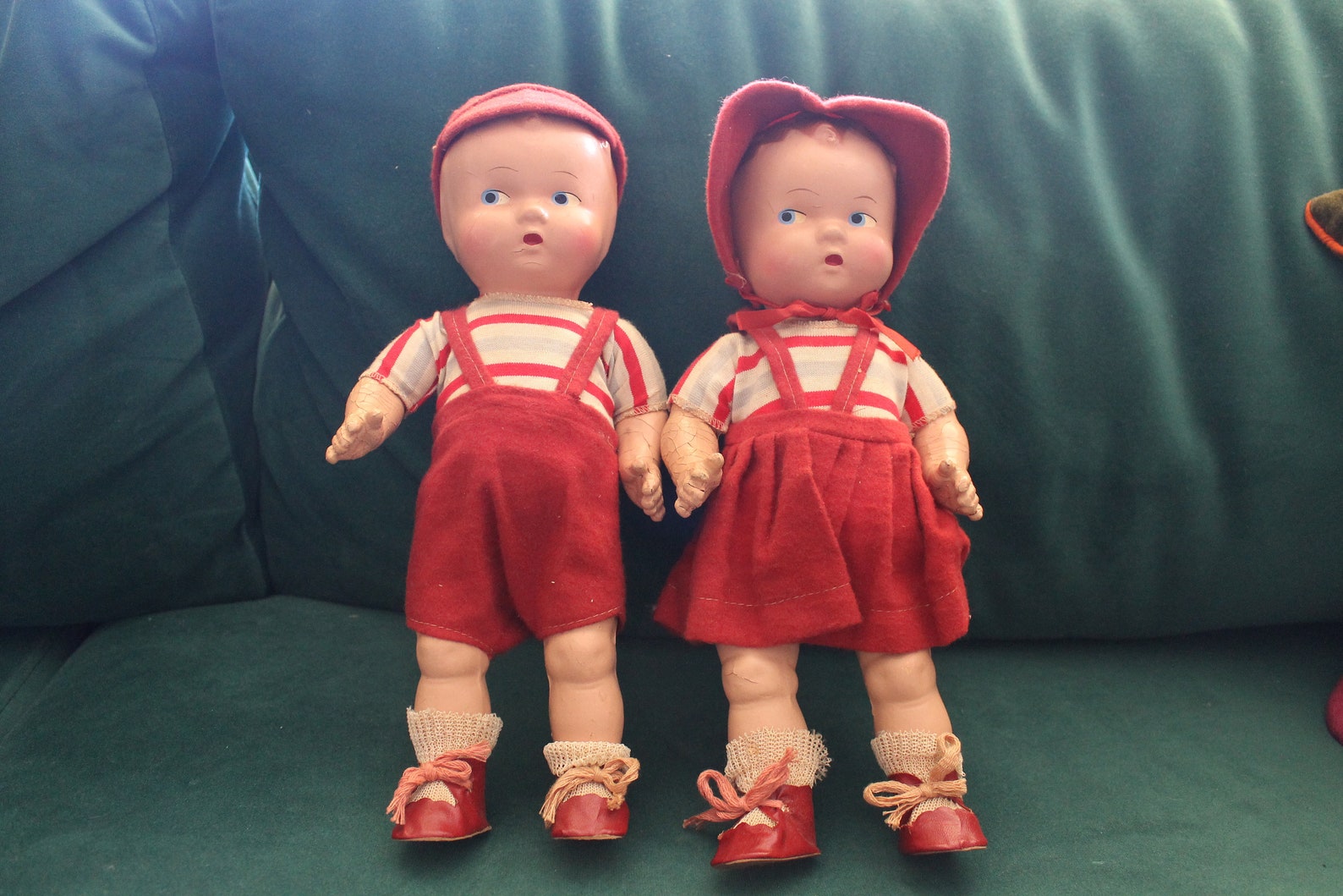 Pair of Vintage Composition Dolls Boy and Girl 1940s Original Clothing ...