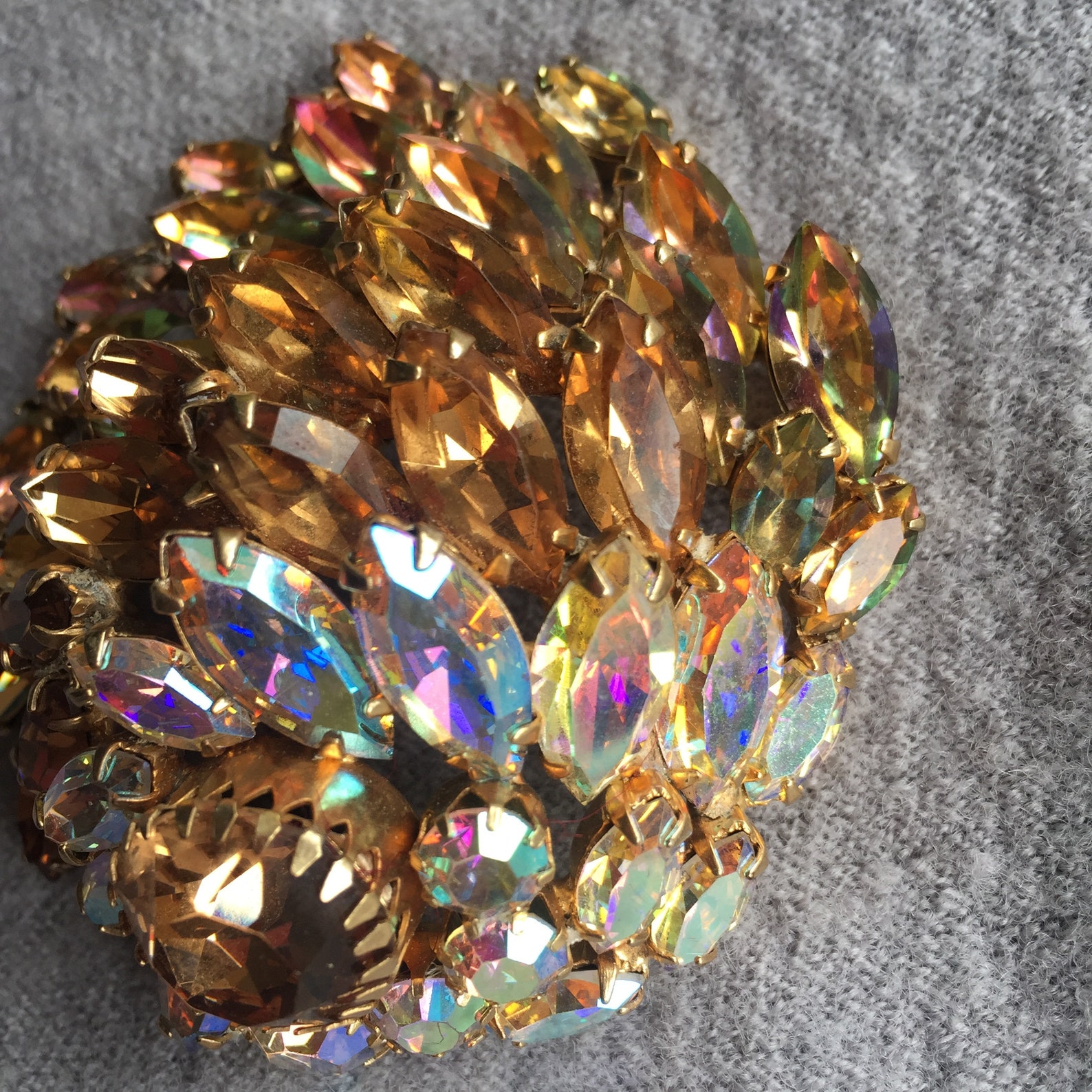 Vintage Rhinestone Brooch - Large Round 2.5 Inches Raised - Brown ...