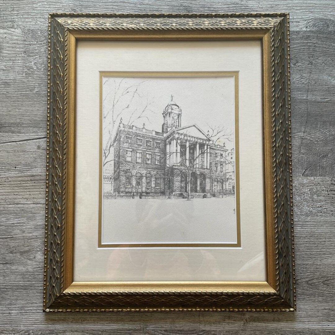 Detailed Architectural Pen Ink Drawing Print - Framed Vintage Artwork ...