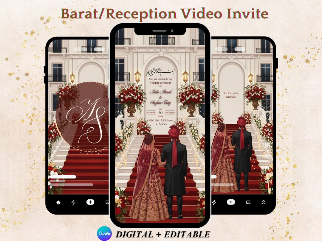 Barat/reception Video Invite,wedding Invitations, Muslim Wedding Invite ...