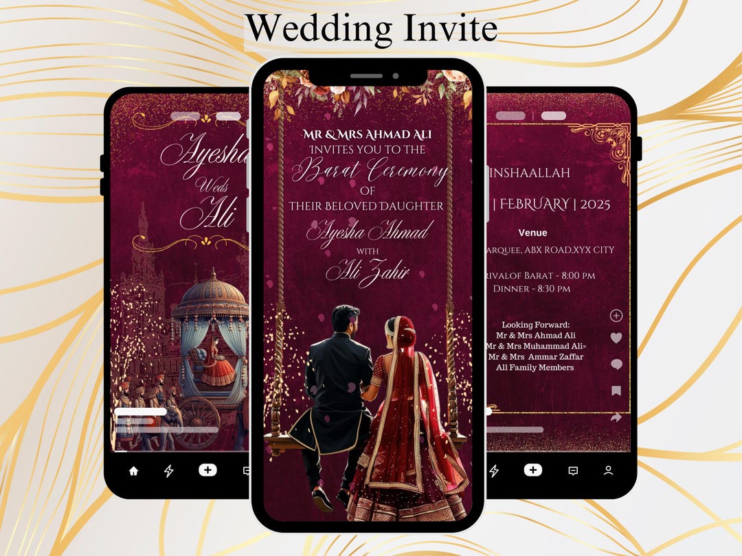 Barat/reception Wedding Video Invite Wedding Invitation Muslim Wedding ...