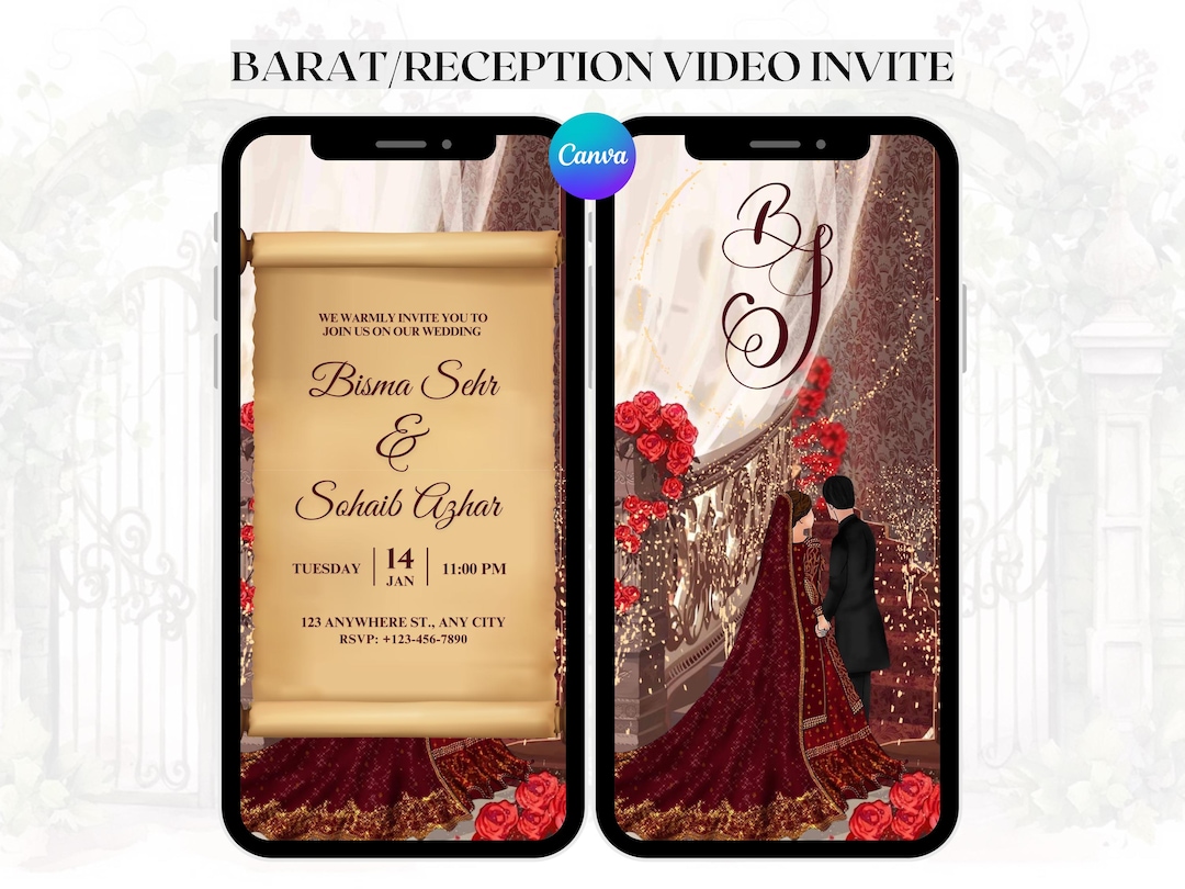 Barat/reception Video Invite,wedding Invitations, Muslim Wedding Invite ...