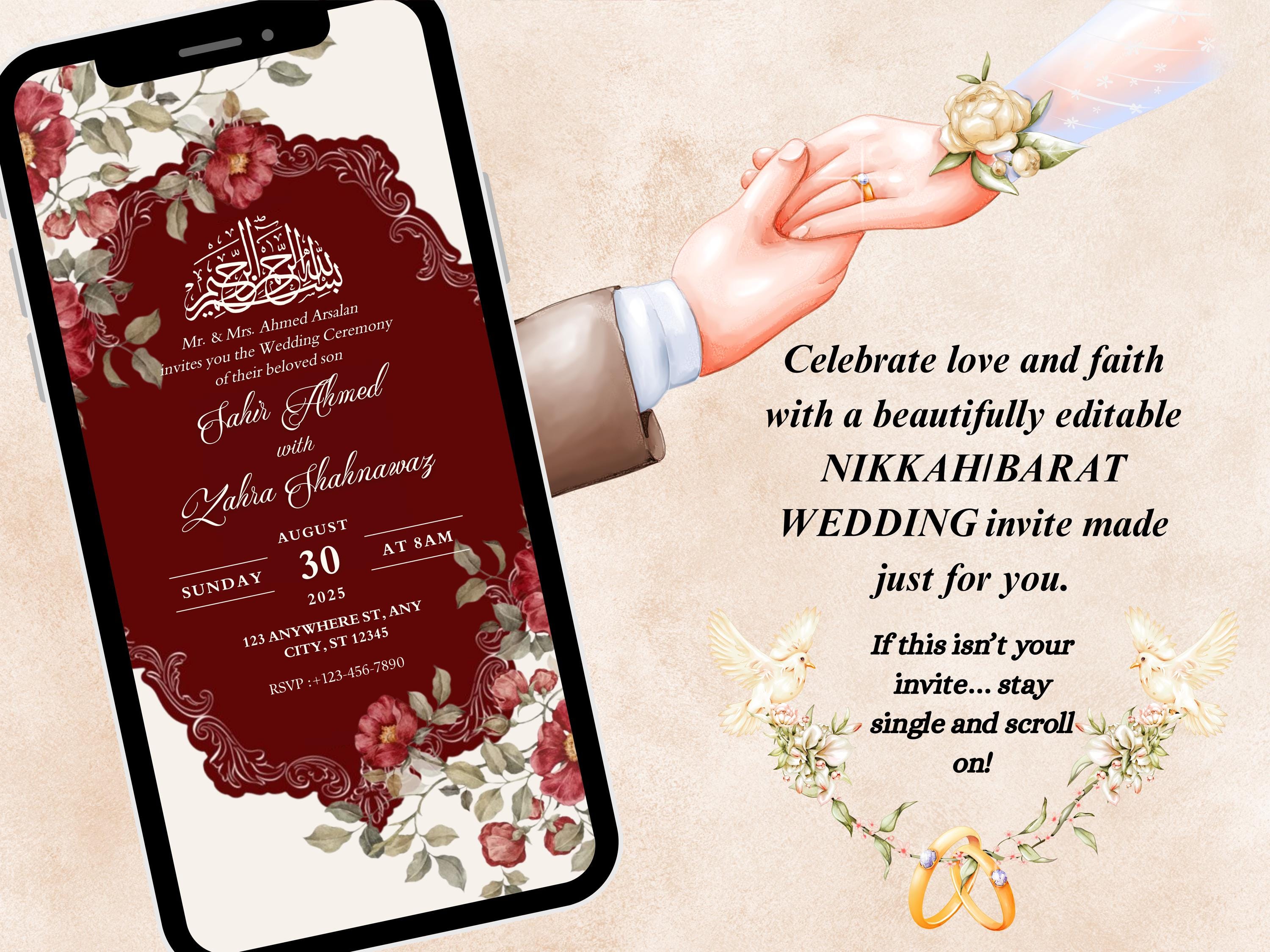 Editable Muslim Wedding Invitation Template: Digital Barat/nikkah ...