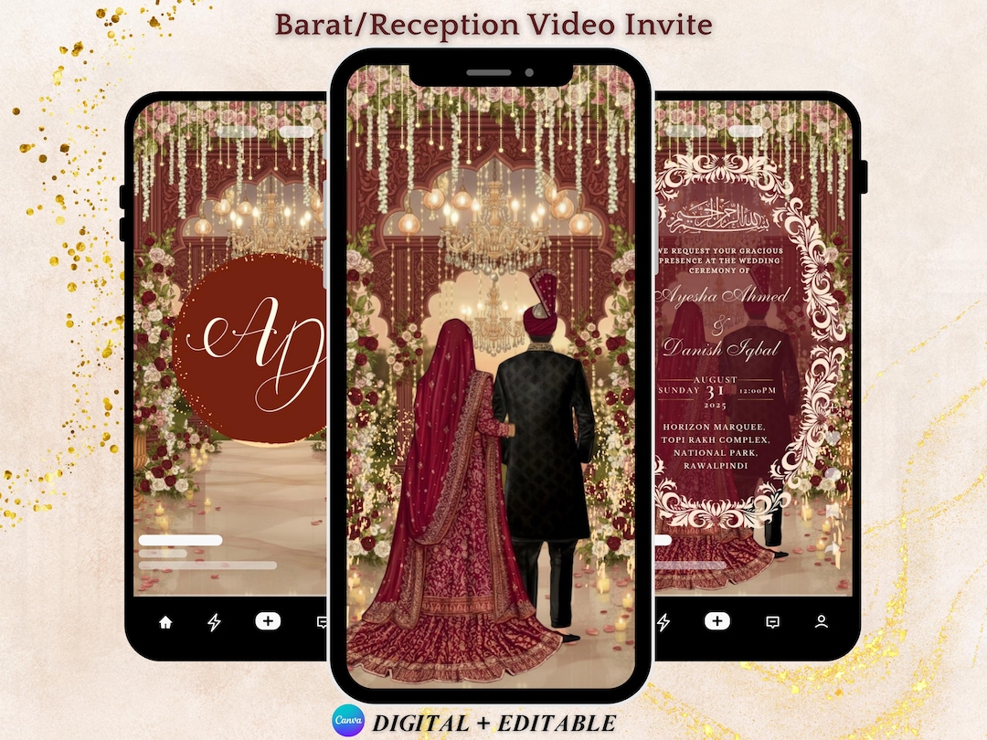 Wedding Video Invite: Barat/reception Canva Template Barat Wedding ...