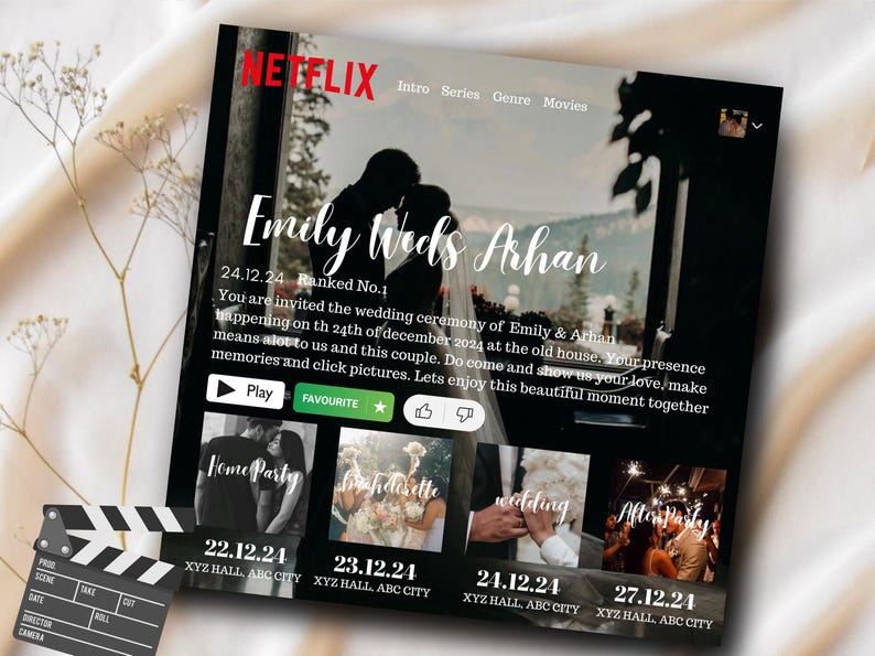 NETFLIX Theme Wedding Invitation, Editable Canva Template,wedding ...