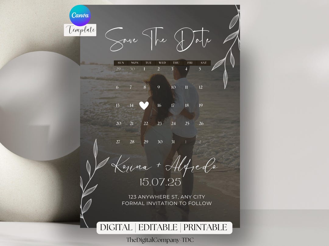 Calendar Theme Save the Date Editable Canva Template, Save Our Date ...