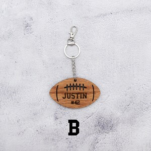 Personalized Football Keychain: Engraved Oak Bag Tag - Etsy