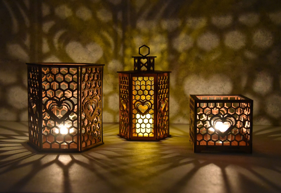 Heart Shape Shadow Laser Cut Wood Lantern Livingroom Lantern - Etsy