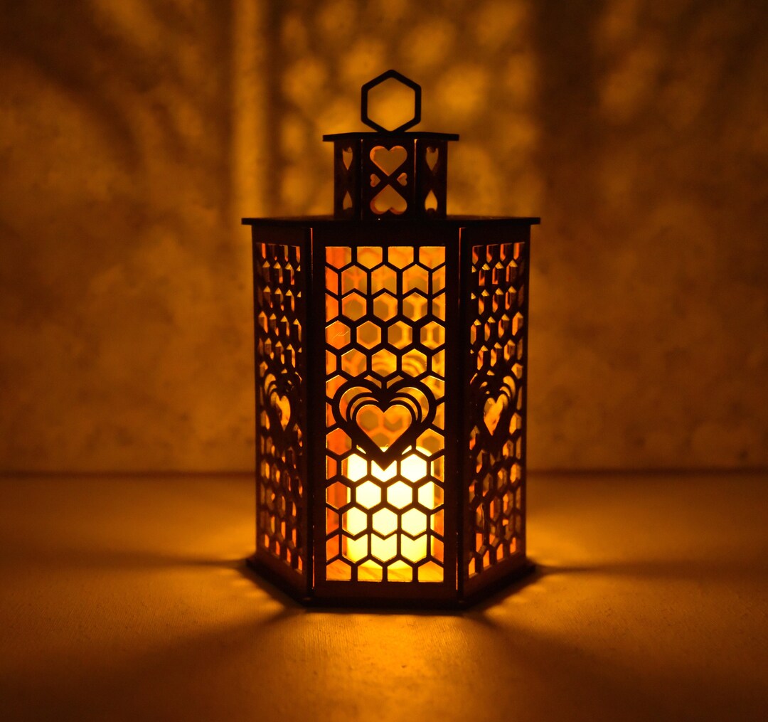 Heart Shape Shadow Laser Cut Wood Lantern, Livingroom Lantern, Wood ...