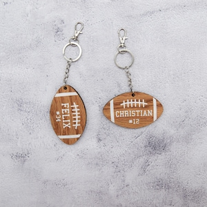 Personalized Football Keychain: Engraved Oak Bag Tag - Etsy