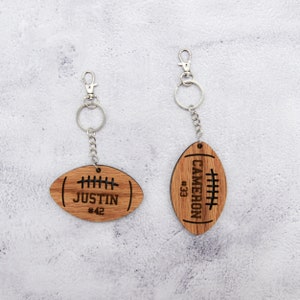 Personalized Football Keychain: Engraved Oak Bag Tag - Etsy