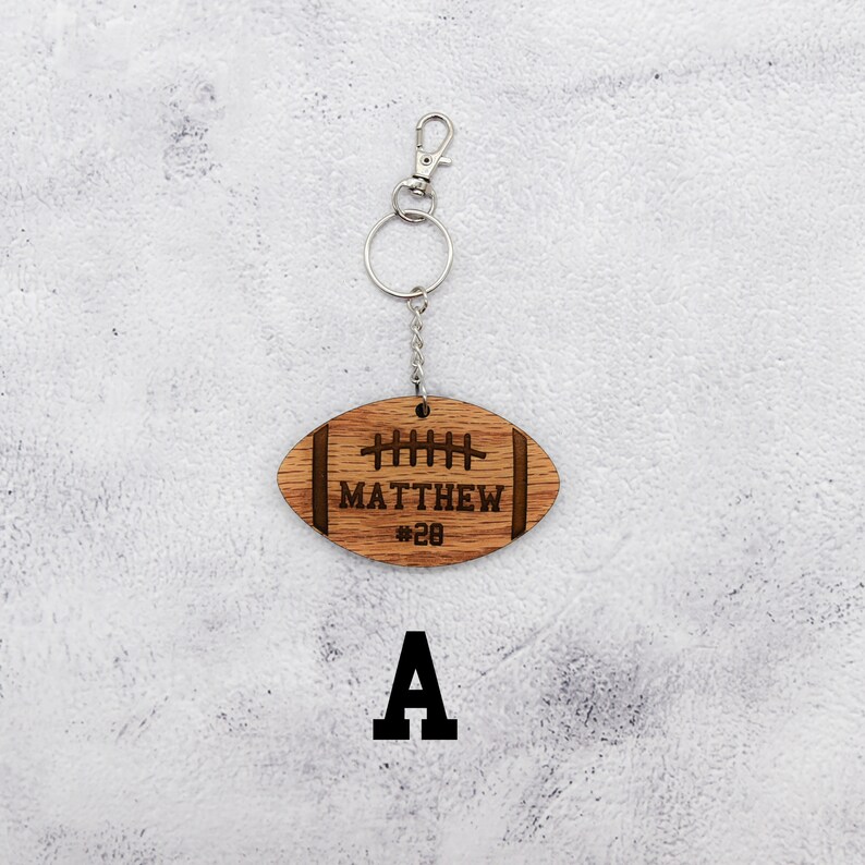 Personalized Football Keychain: Engraved Oak Bag Tag - Etsy