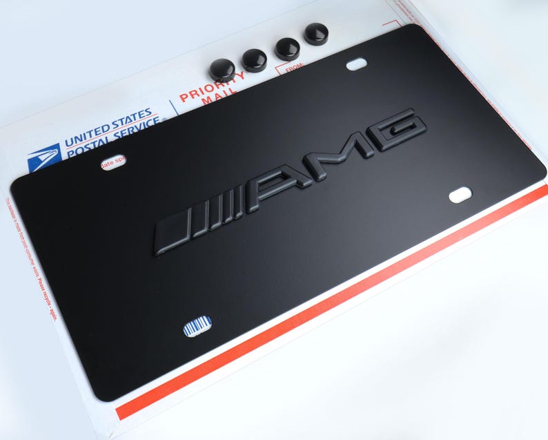 Mercedes Benz AMG License Plate: Black Stainless Steel With Caps - Etsy