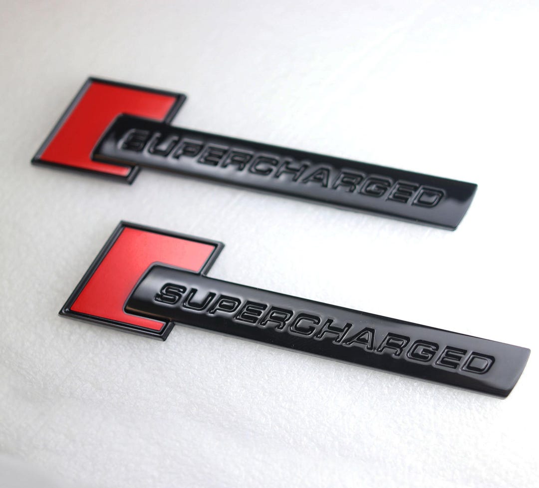 2pc BLACK Supercharged Badge Emblem Fender Badge Gloss or Matte With ...