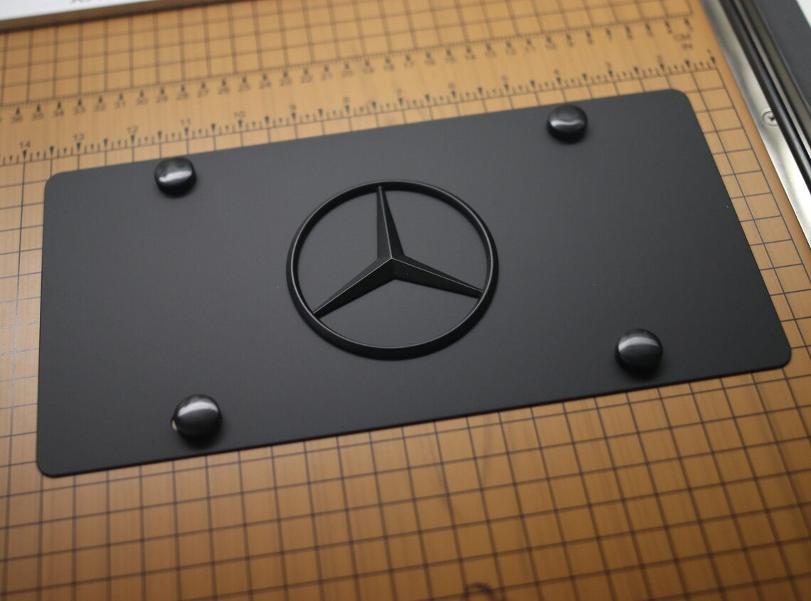 3D Matte Black Stainless Steel License Plate With Caps Fits Mercedes ...