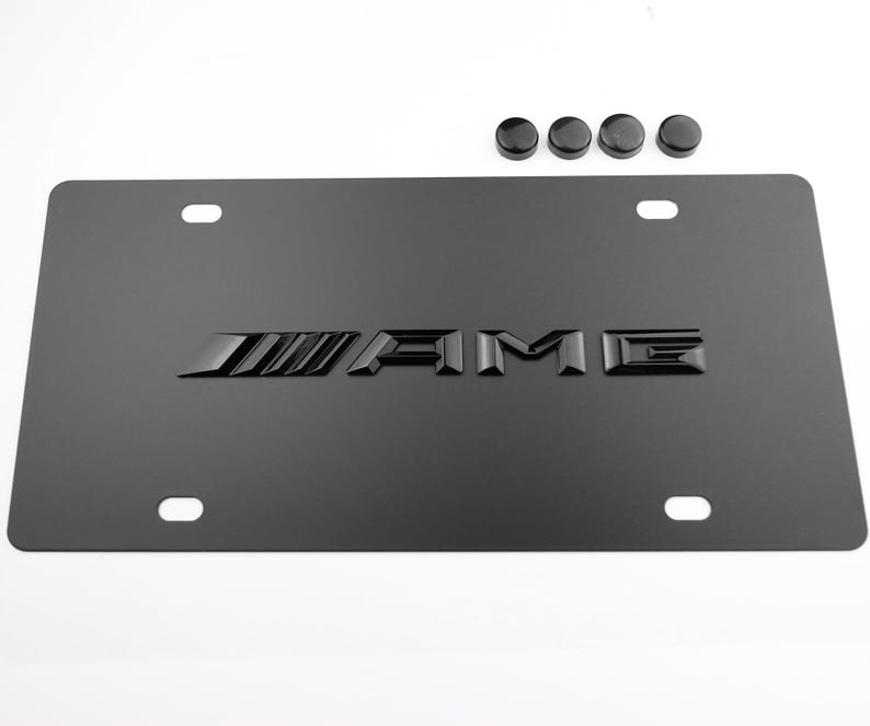 Mercedes Benz AMG License Plate: Black Stainless Steel With Caps - Etsy