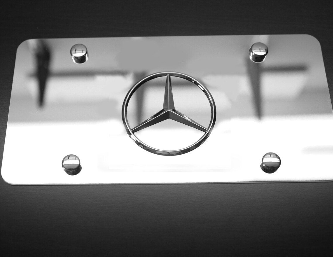 MERCEDES BENZ 3D Sport Chrome Mirror Stainless Steel Vanity License ...