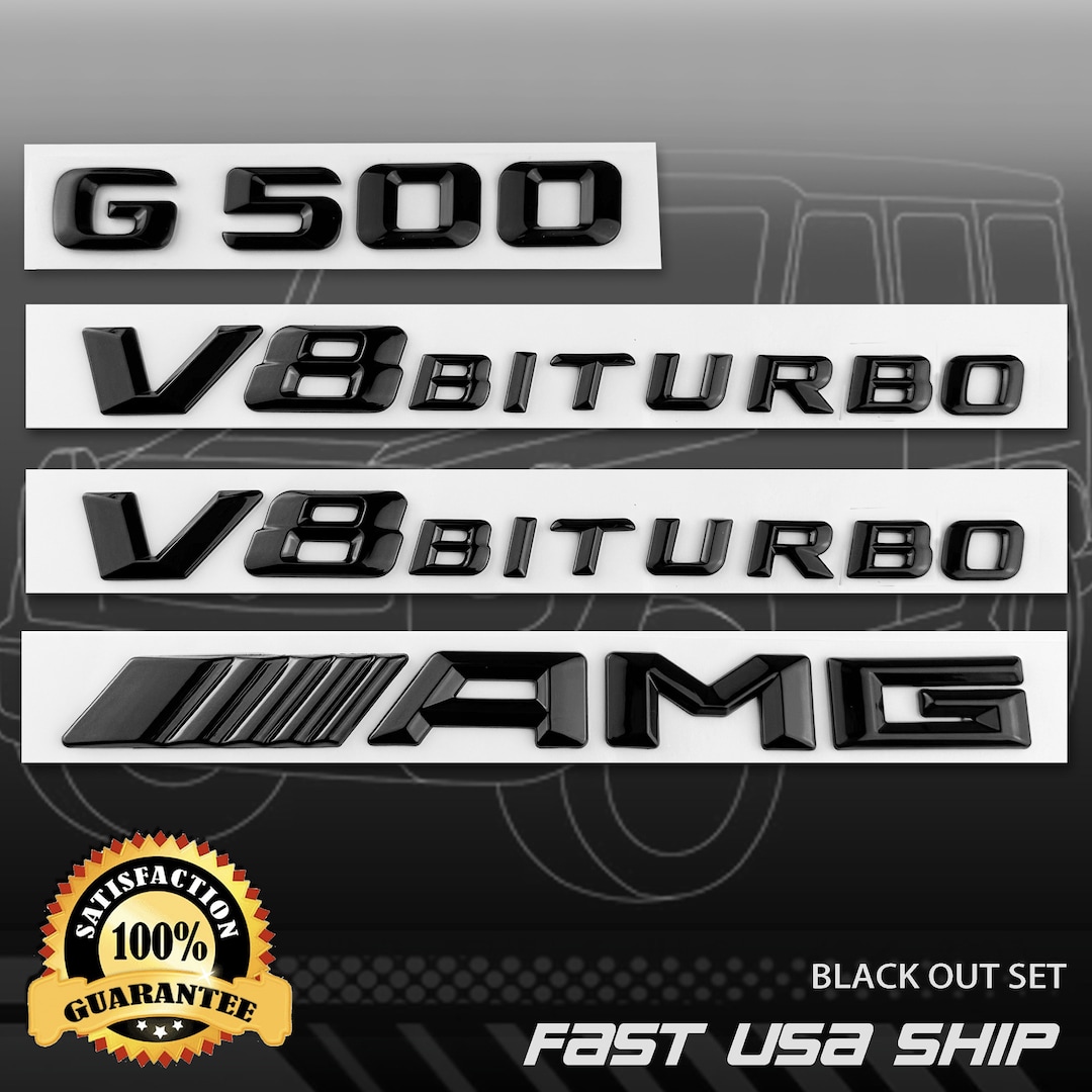 Set of GEN2 G500 AMG V8 Biturbo Gloss Black Badges Emblems Fits ...