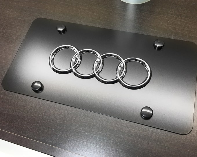 Audi 3D Black Stainless Steel License Plate With Black Caps Included ...
