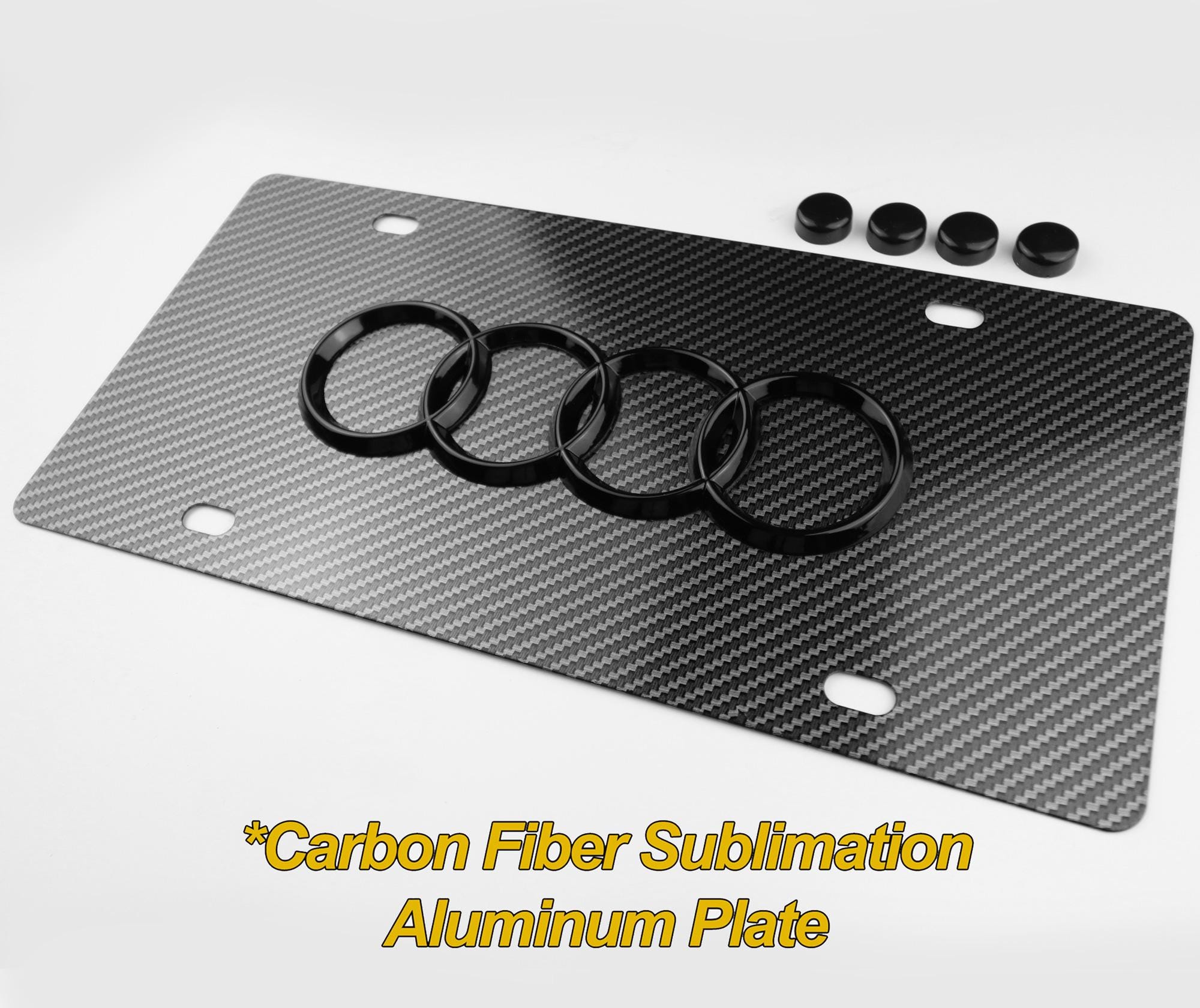 Audi 3D Black Stainless Steel License Plate With Black Caps Included ...