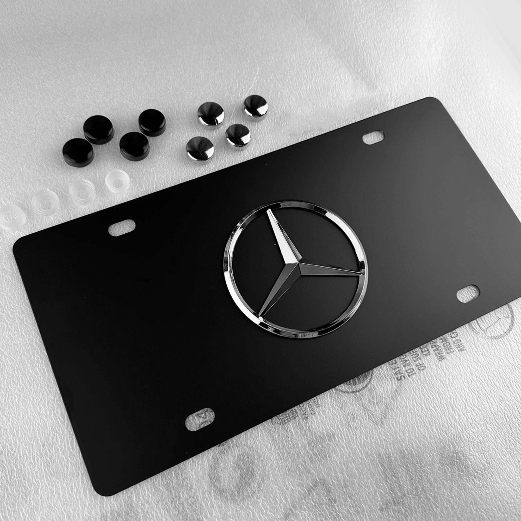 3D Matte Black Stainless Steel License Plate With Caps Fits Mercedes ...