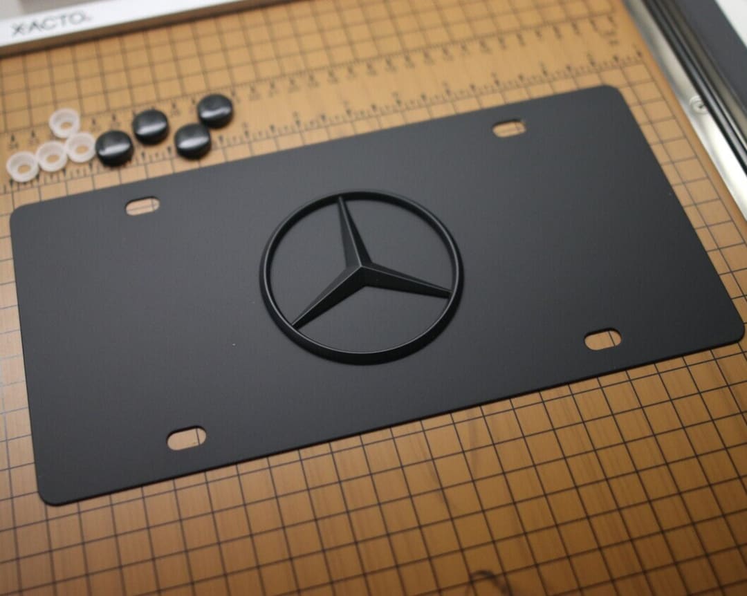 3D Matte Black Stainless Steel License Plate With Caps Fits Mercedes ...