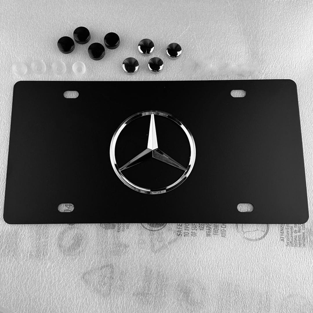 3D Matte Black Stainless Steel License Plate With Caps Fits Mercedes ...