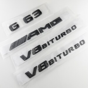 Set of GEN2 G63 AMG V8 Biturbo Gloss Black Badges Emblems Fits Mercedes ...
