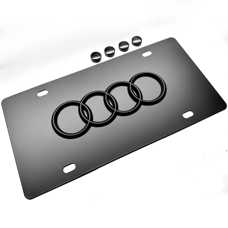 Audi 3D Black Stainless Steel License Plate With Black Caps Included ...