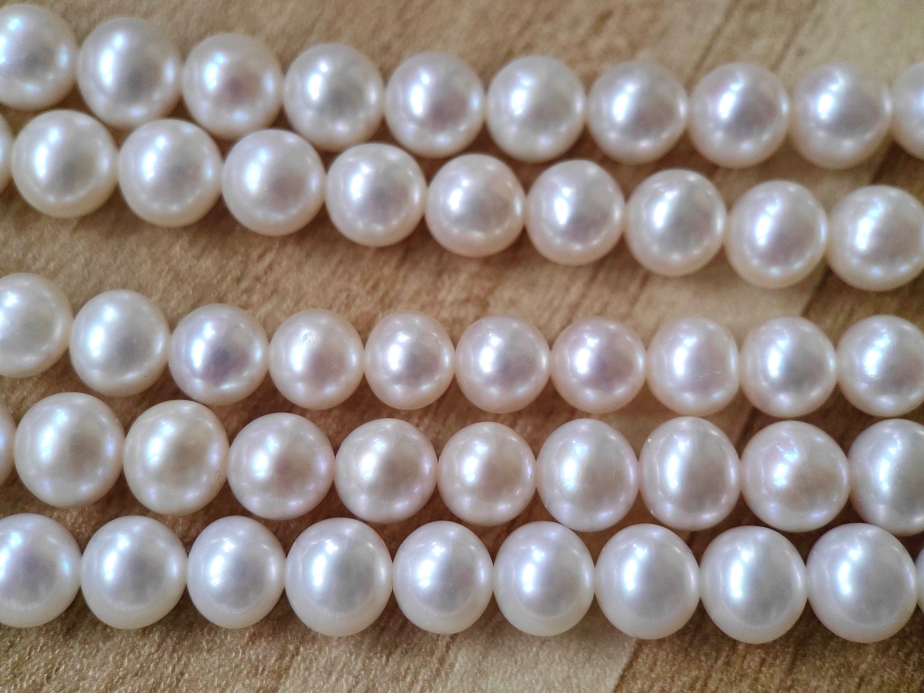 AAAA Near Round Pearl Strands 6.5-7mm, Natural White, Genuine Cultured ...