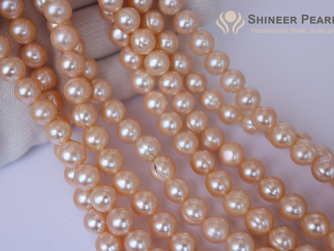 A9-10mm Ringed Pearls Near Round Potato Pearls, Natural Pink or Orange ...