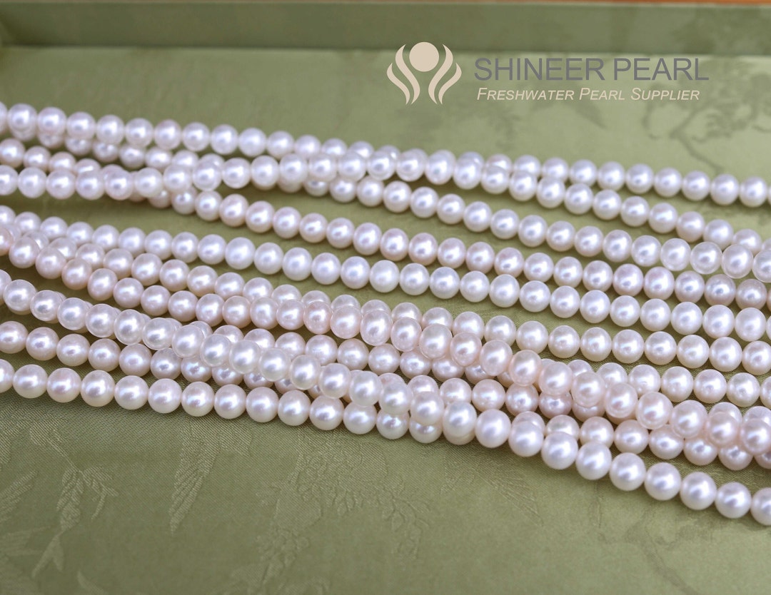 AAAA Near Round Pearl Strands 6.5-7mm, Natural White, Genuine Cultured ...