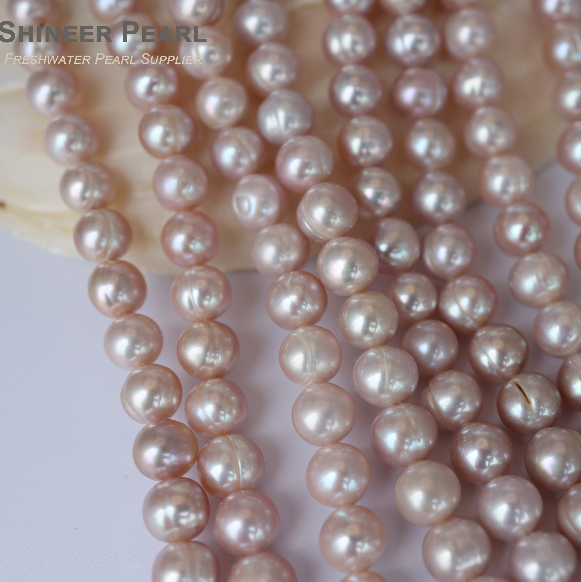 Aa9-10mm Ringed Pearls Near Round Potato Pearls, Natural Light Purple ...