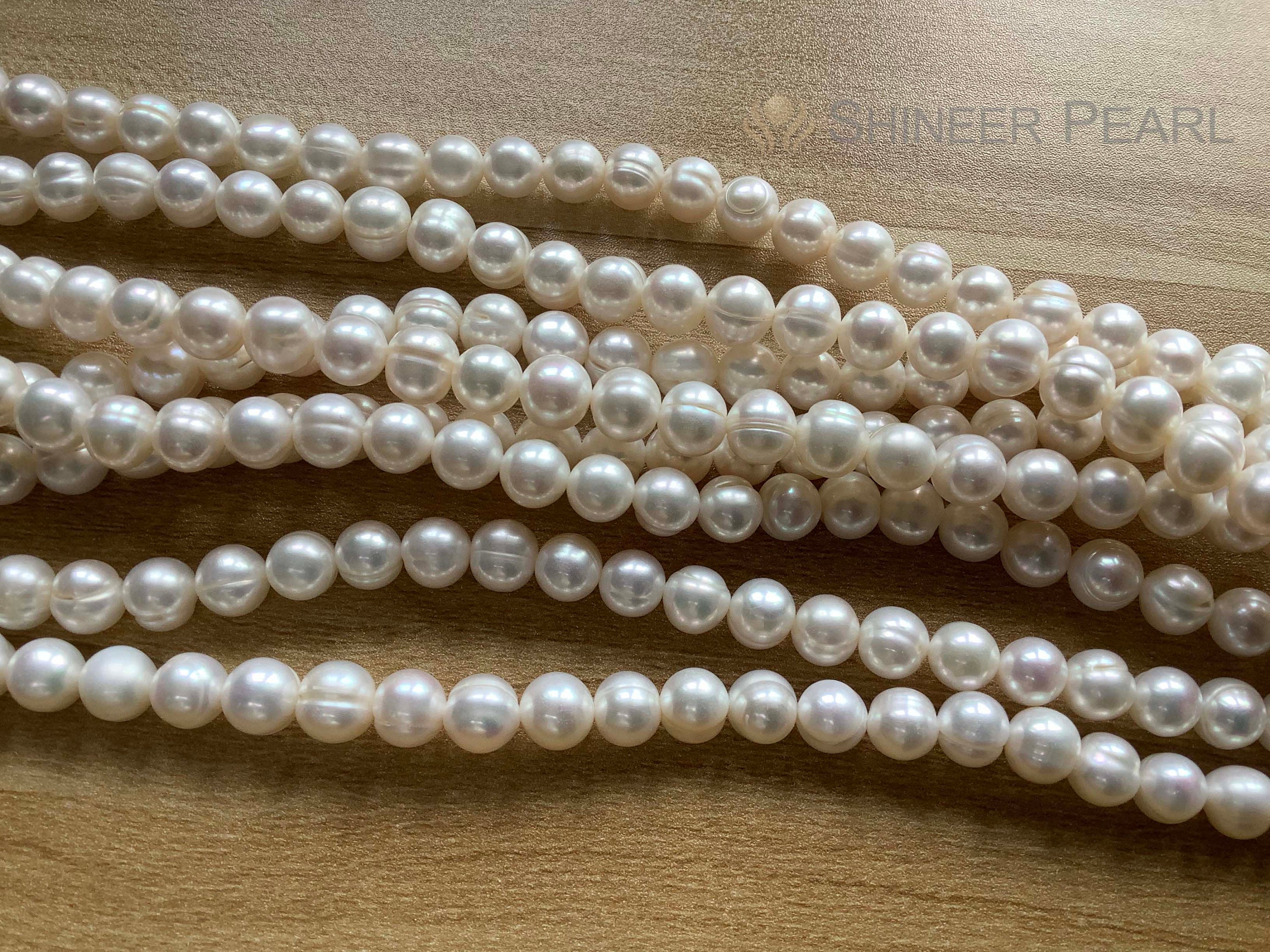Aa9-10mm Ringed Pearls, Near Round, Potato Pearls, Natural White, DIY ...