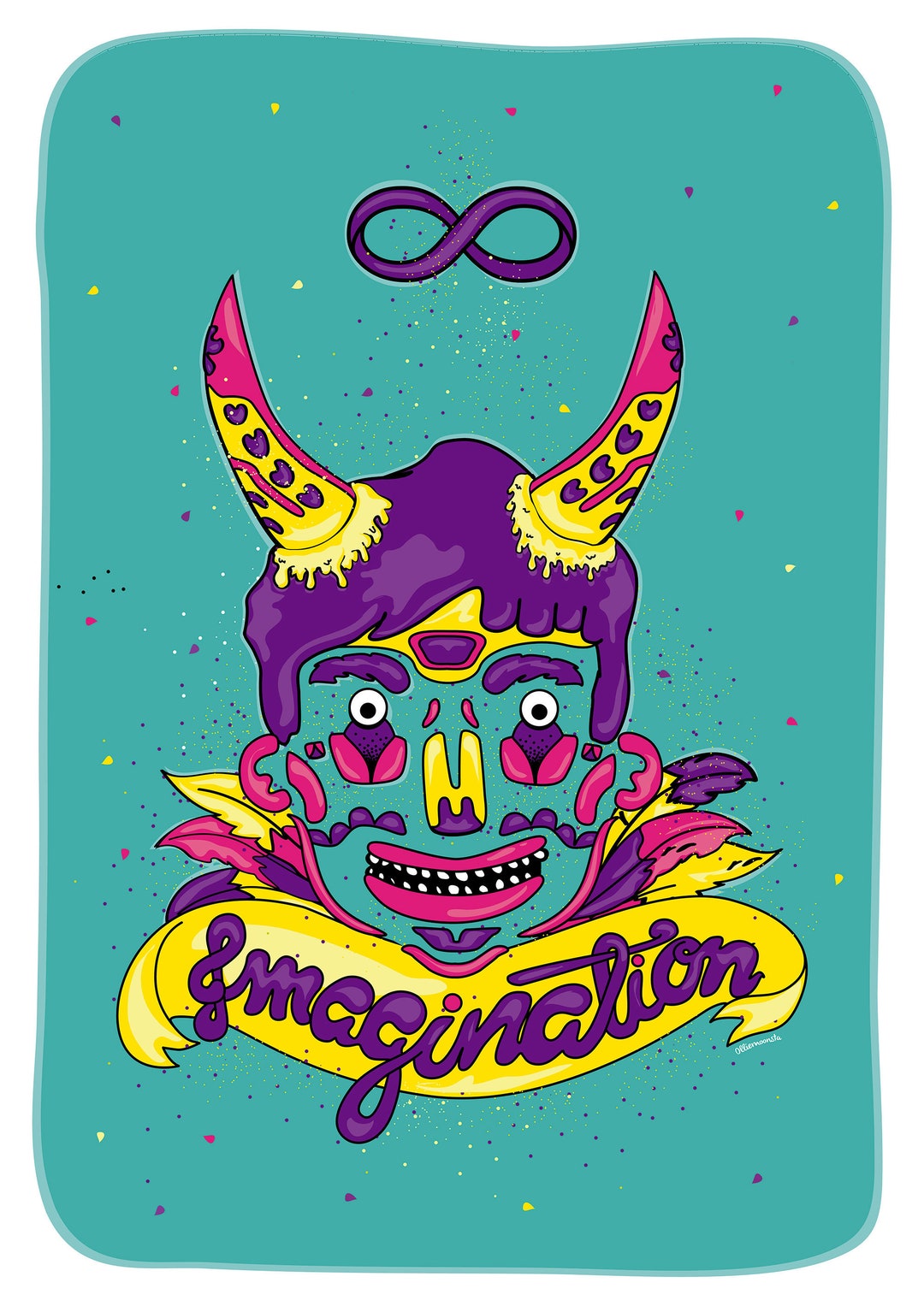 Boy Illustration With Horns | Turquoise Background | Infinite Symbol ...
