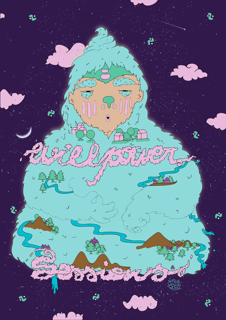 Willpower | Universe Background With Bear Man Meditating | Kids Room ...