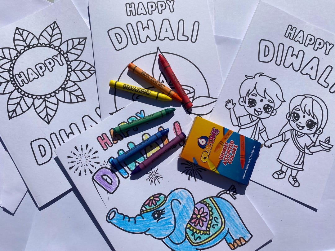 Happy Diwali Cards for Kids With Crayons, Colouring Activity for ...