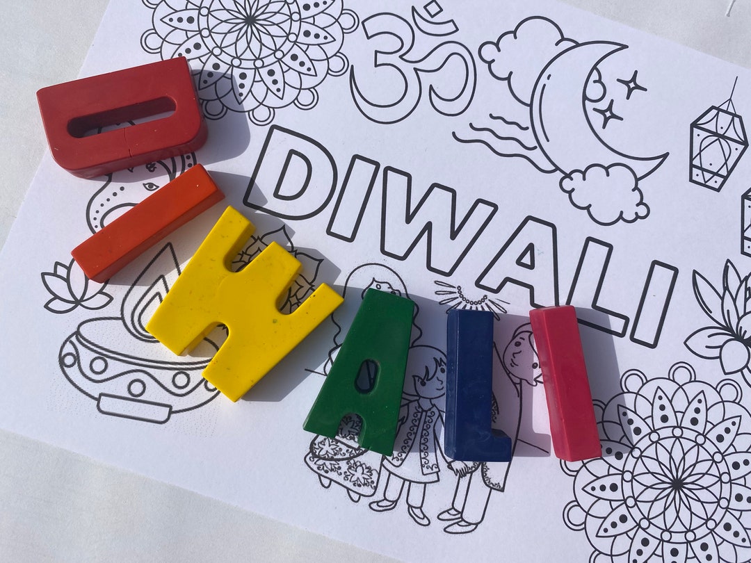 Diwali Gift for Kids Personalised Crayon Set & Colouring Page, Craft ...