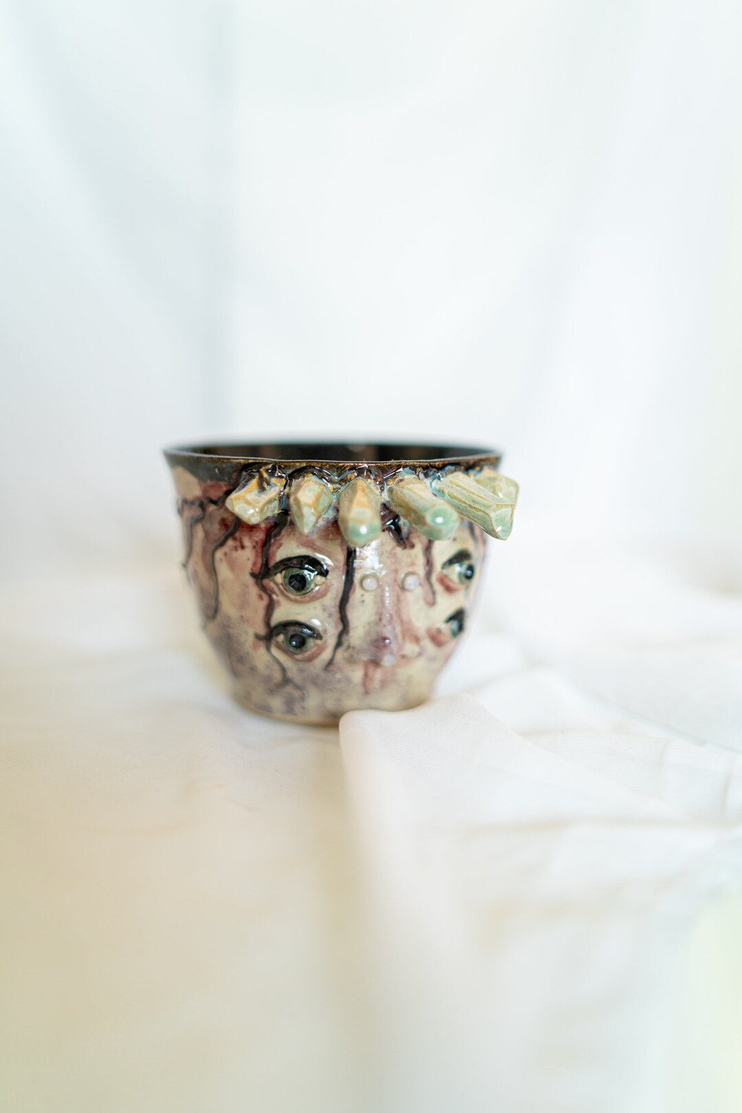 Ceramic Planter With Handmade Sculpted Face With Multiple Eyes and ...