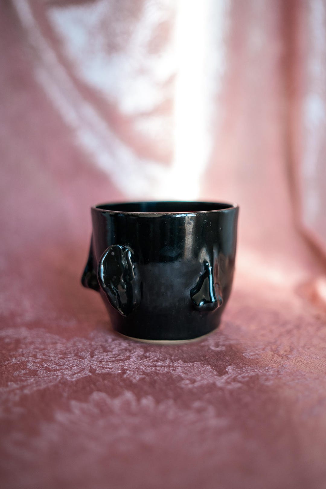 Handmade Ceramic Face Planter – Black Glaze Pot – Surrealist Face ...