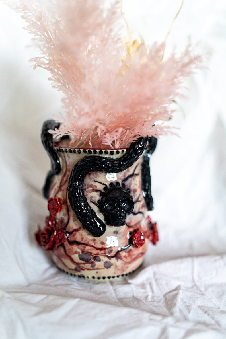 Dark Horror Creepy Blood Skulls and Snake Stoneware Handmade Ceramic ...