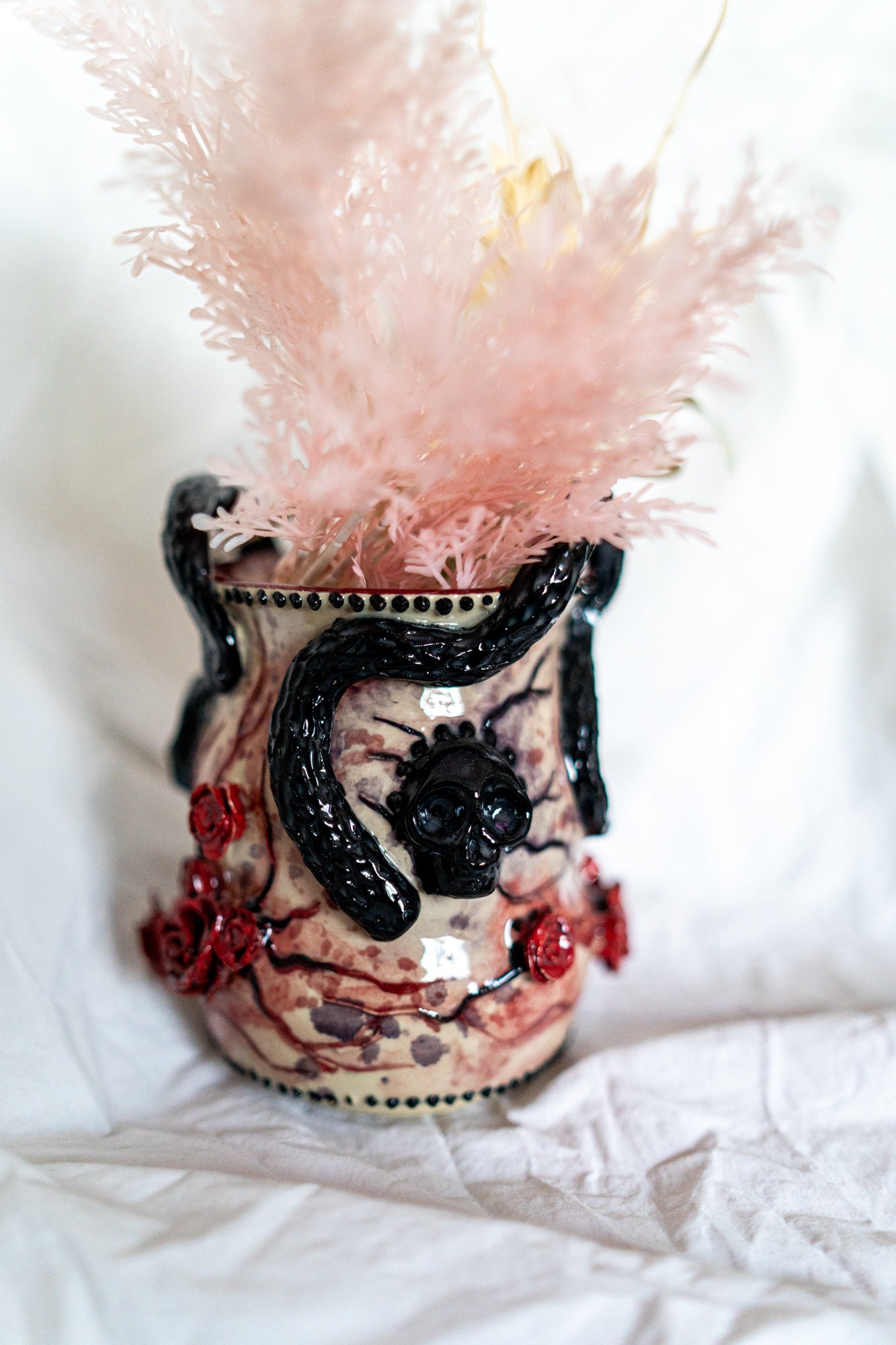 Dark Horror Creepy Blood Skulls and Snake Stoneware Handmade Ceramic ...